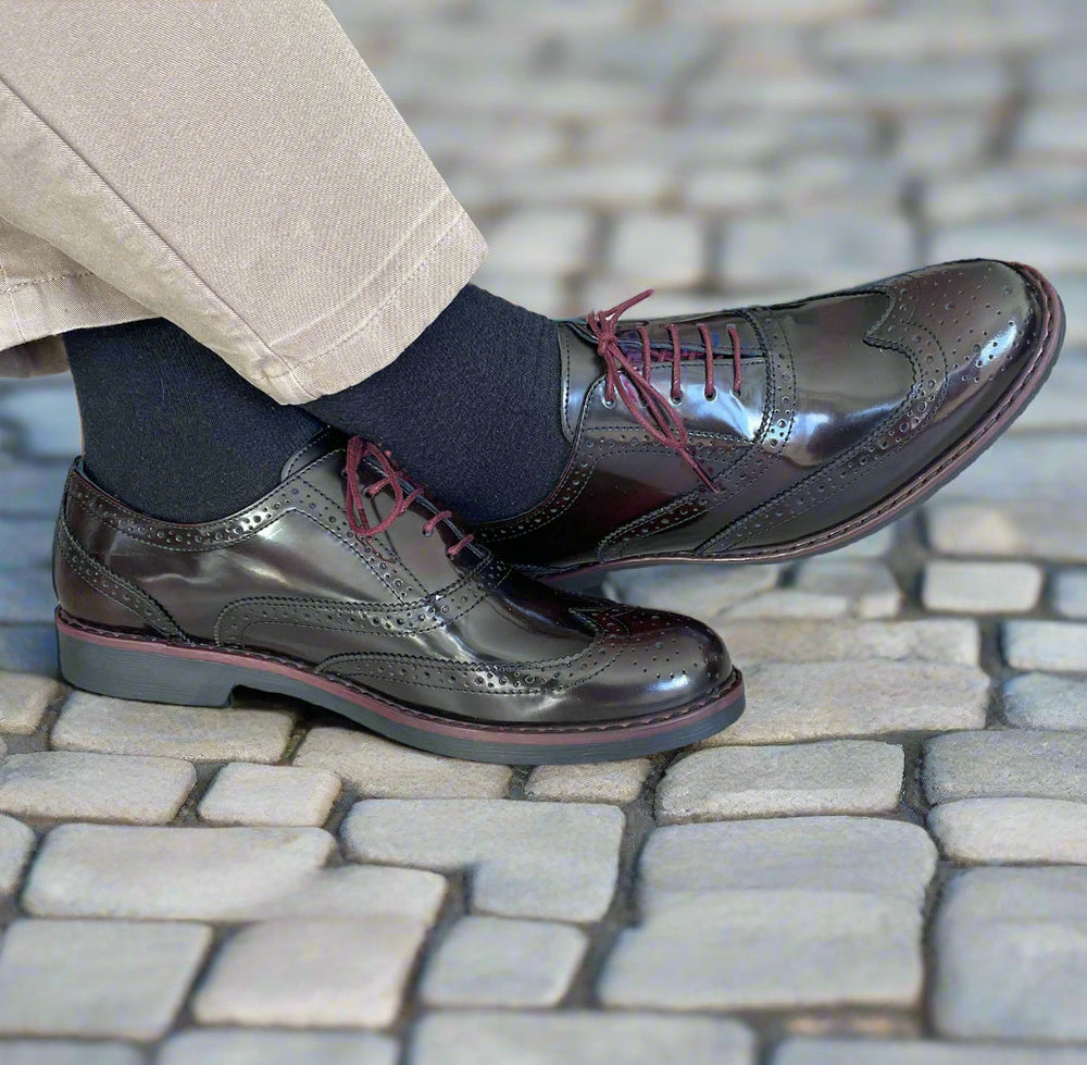 Men's Burgundy Brogues High Shine Leather Shoes