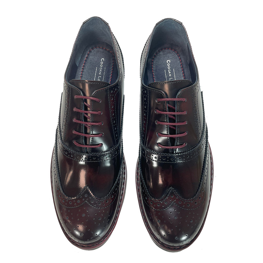 Men's Burgundy Brogues High Shine Leather Shoes