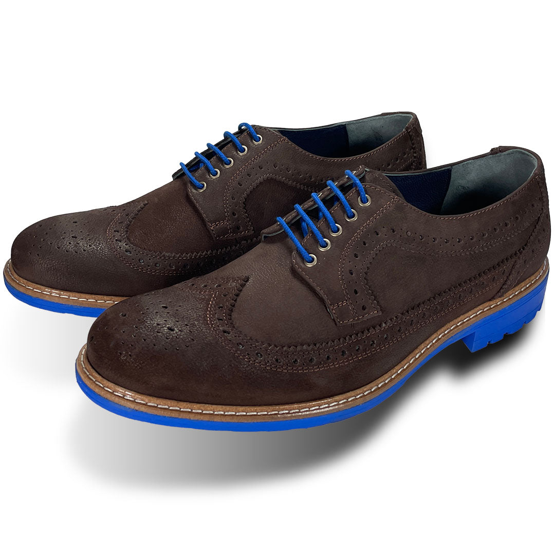 Brown Brogues Men's Leather Shoes Blue Soles
