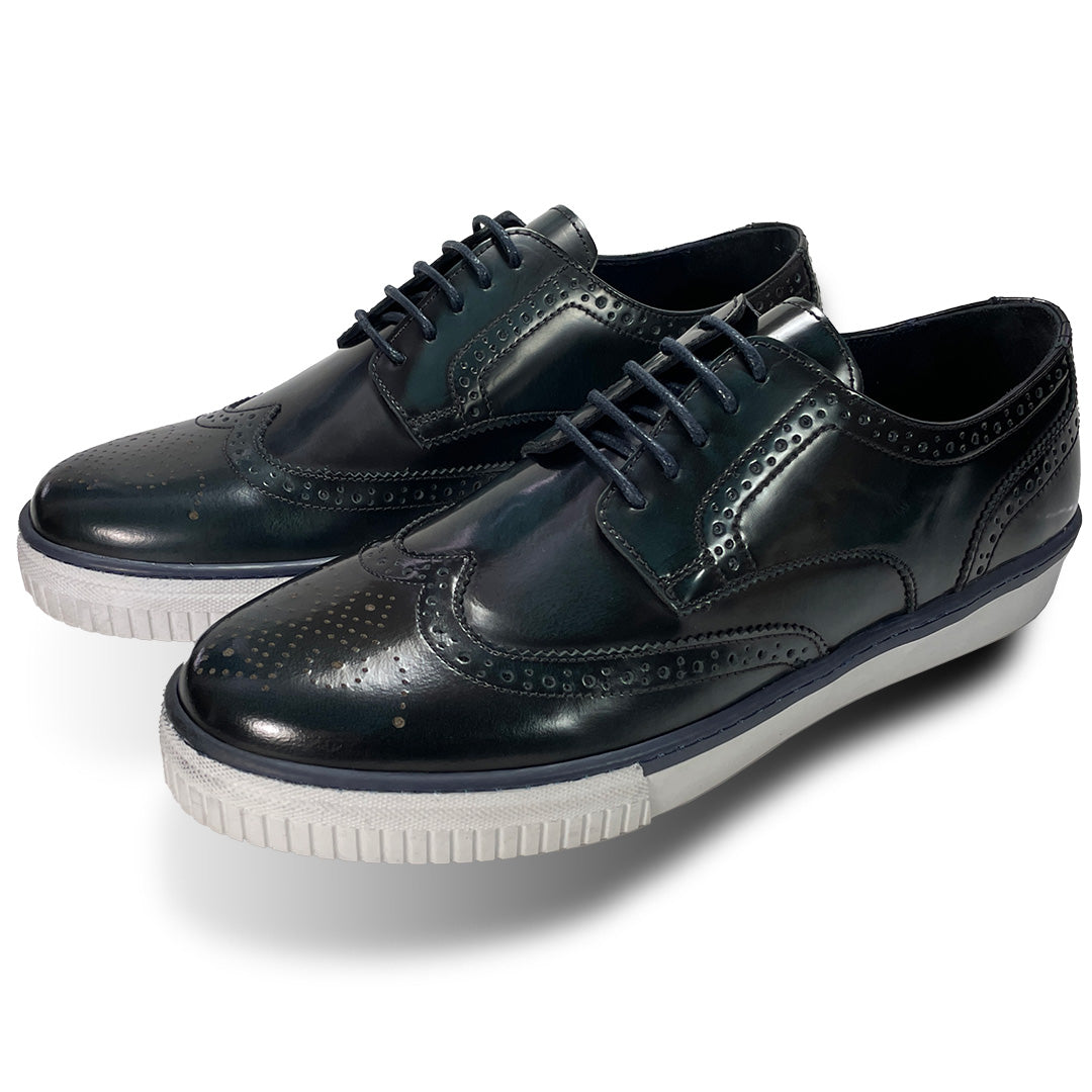 Green Brogues Men's Polished Leather Sneakers White Soles