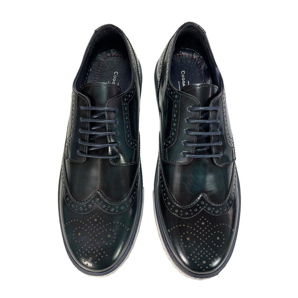 Green Brogues Men's Polished Leather Sneakers White Soles