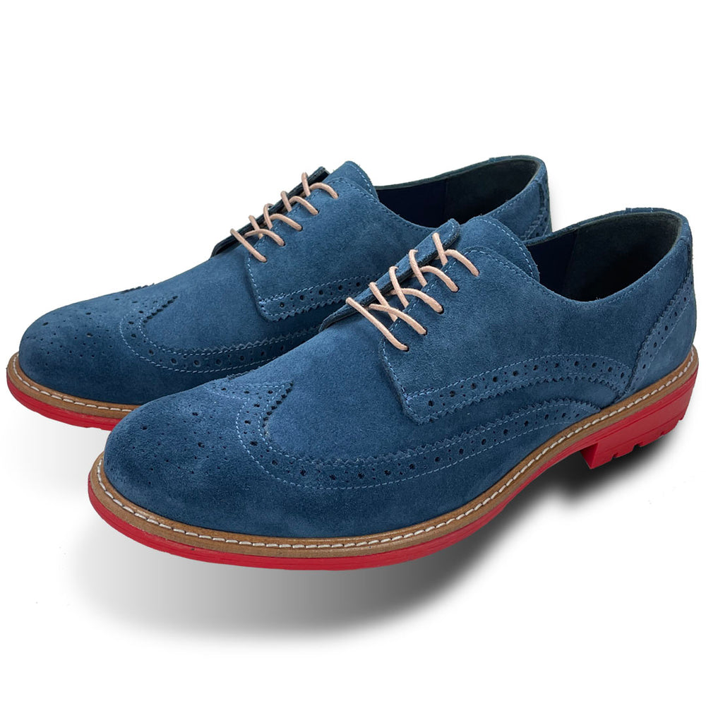Men's Blue Suede Brogue Shoes Red Soles