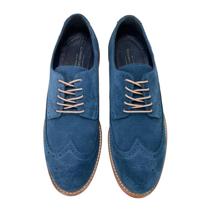 Men's Blue Suede Brogue Shoes Red Soles