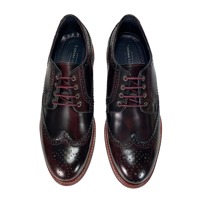 Burgundy Brogues Men's High Shine Leather Shoes Red Soles