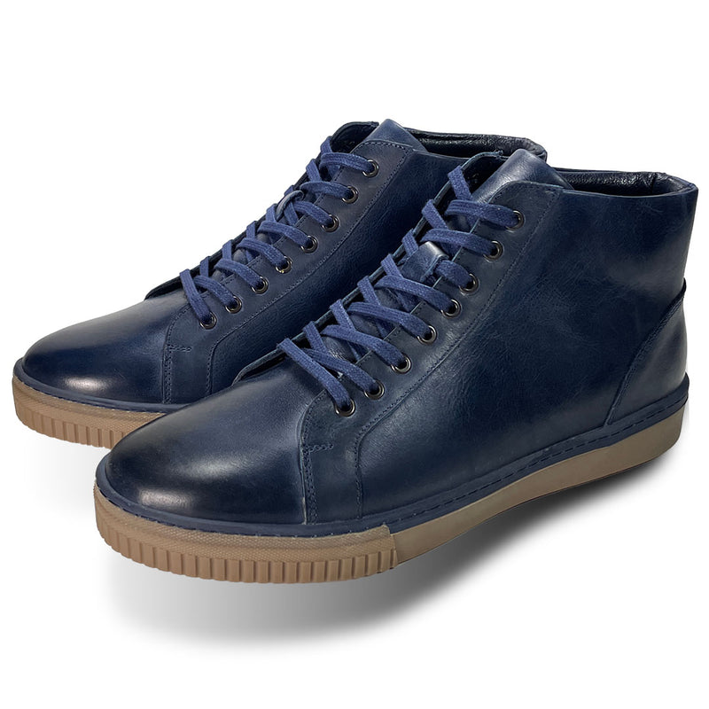 High Top Leather Trainers Men's Blue Shoes