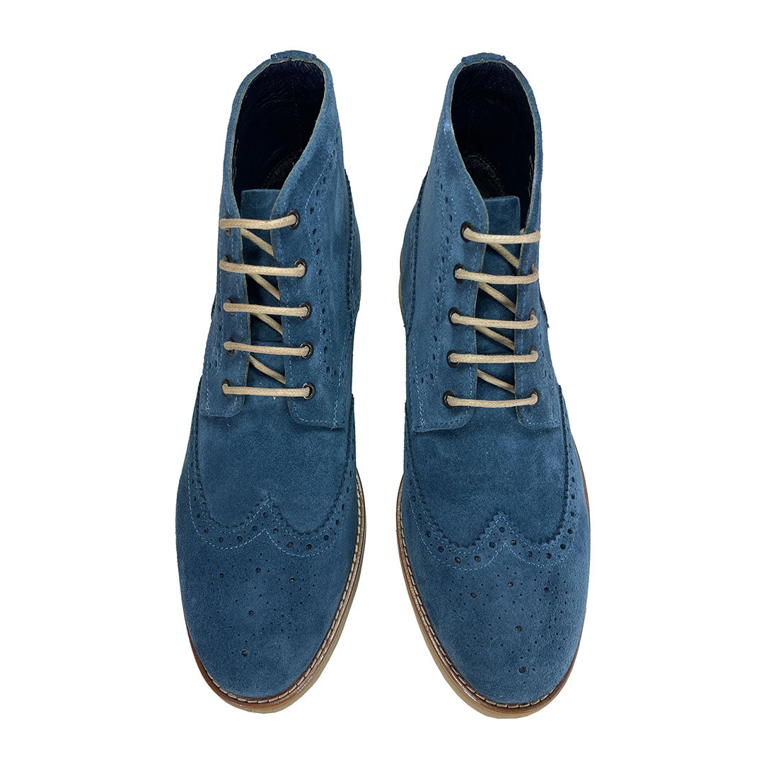 Men's Blue Suede Brogue Boots Natural Crepe Soles – Coogan London