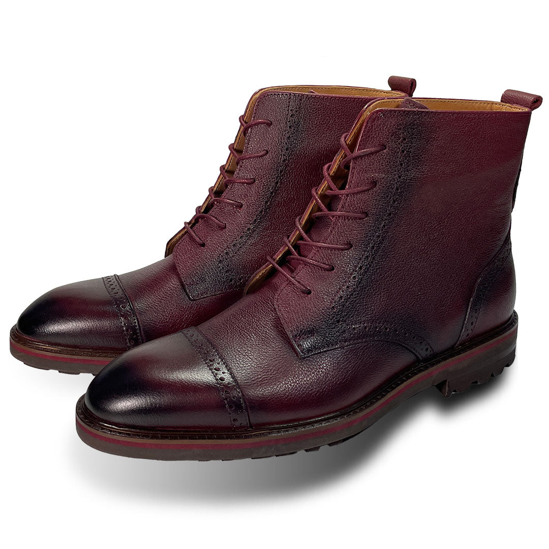 Men's Burgundy Leather Brogue Boots