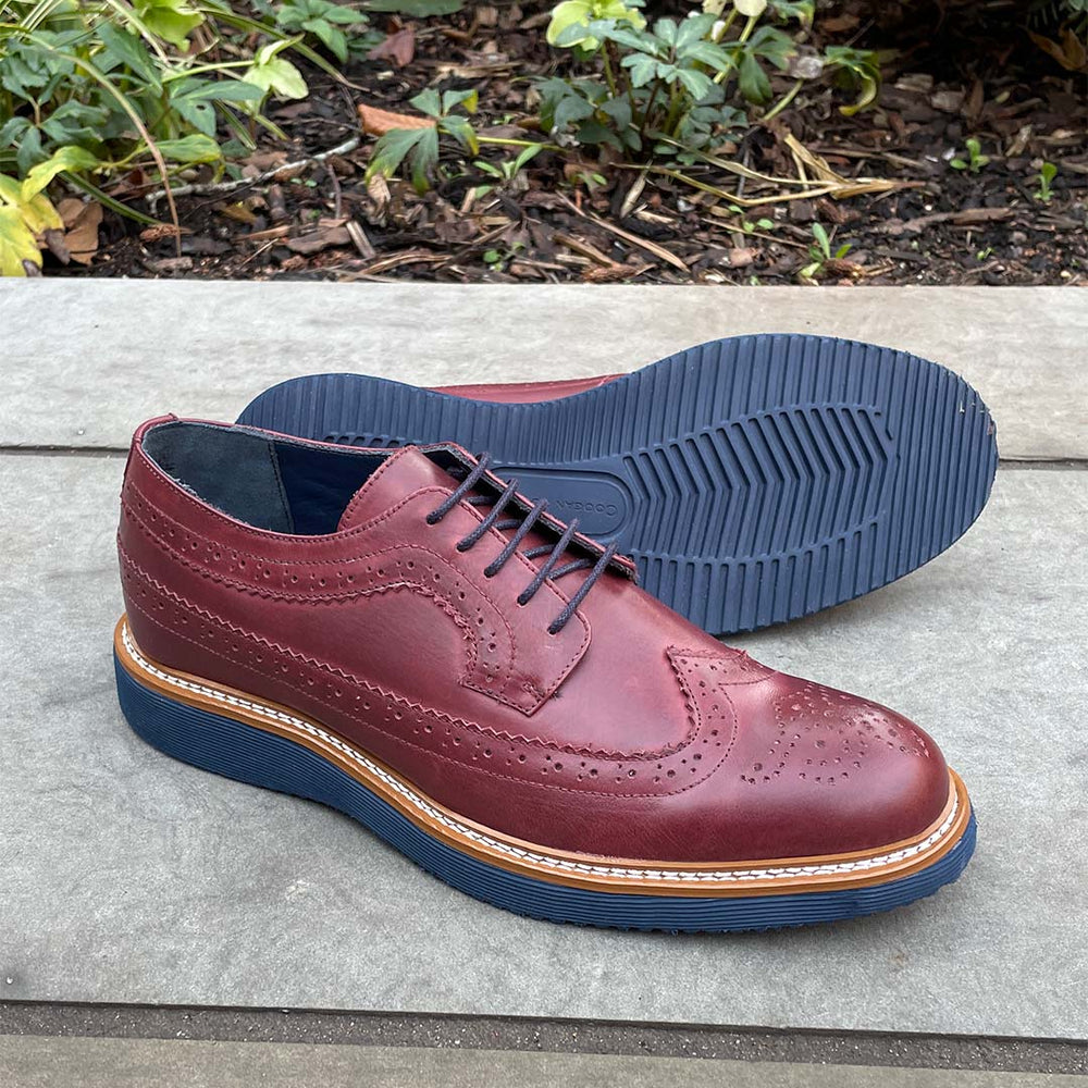Burgundy Brogues Men's Leather Shoes Blue Soles