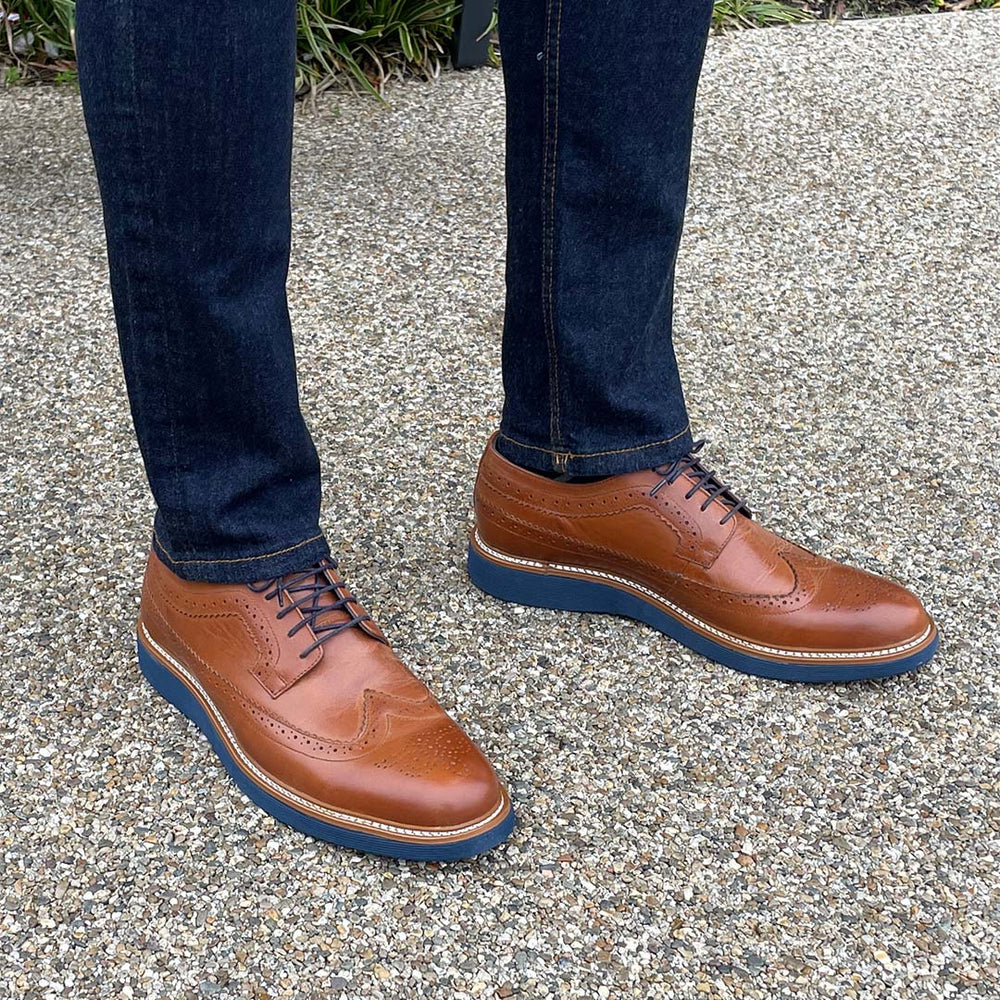 Tan Brogues Men's Leather Shoes Blue Soles