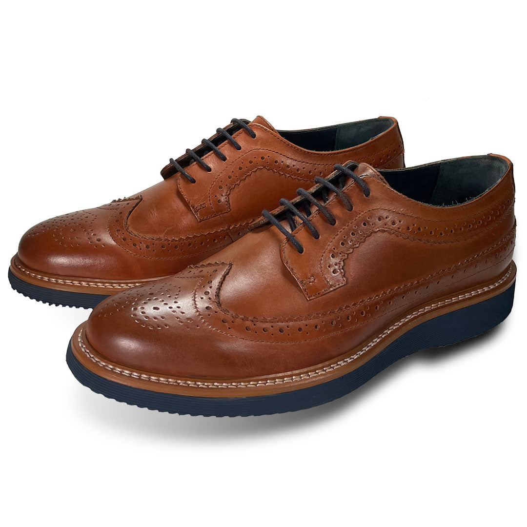 Tan Brogues Men's Leather Shoes Blue Soles