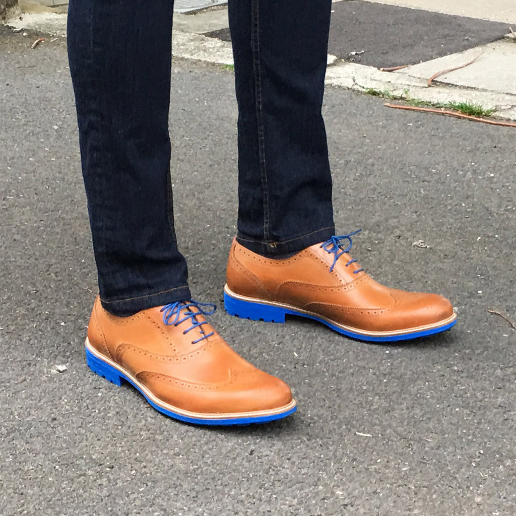 Tan Brogues Men's Leather Shoes Blue Soles – Coogan London