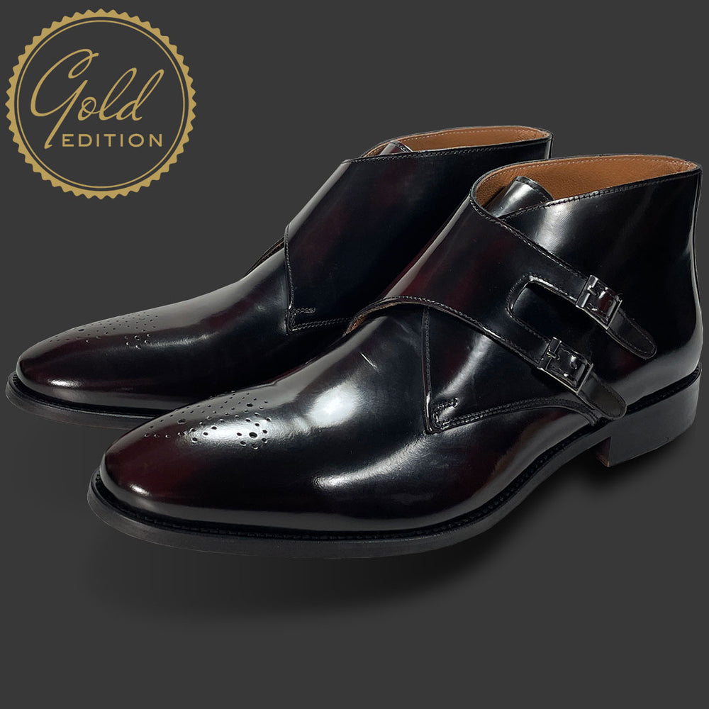 Portland Men's Double Monk Strap Boots Burgundy Polished Leather